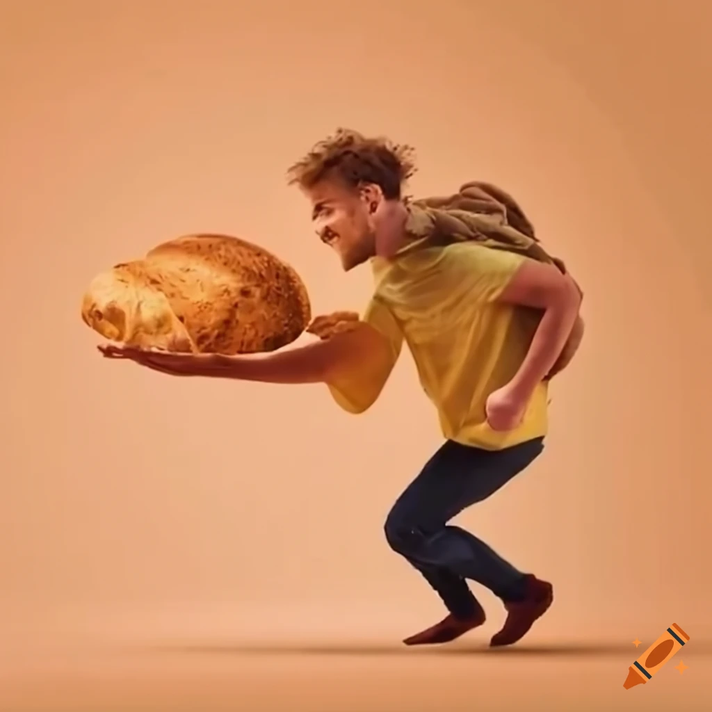 Man running out of bakery with bread on Craiyon