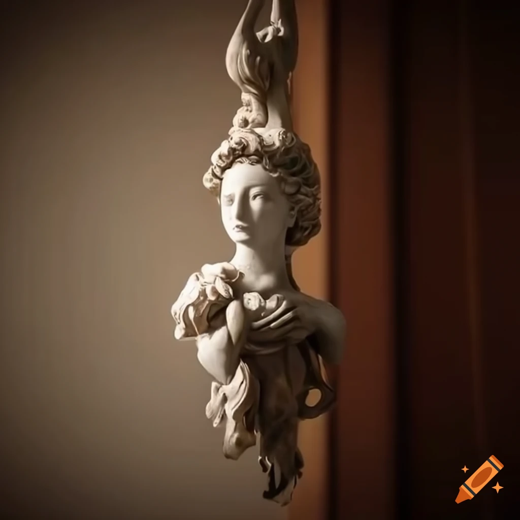 Artist crafting an intricate statue in a spacious art studio on Craiyon