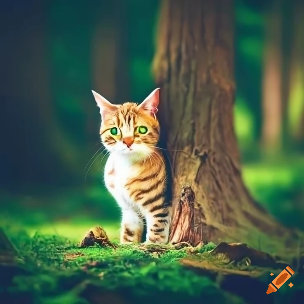 Cute cat in a forest on Craiyon