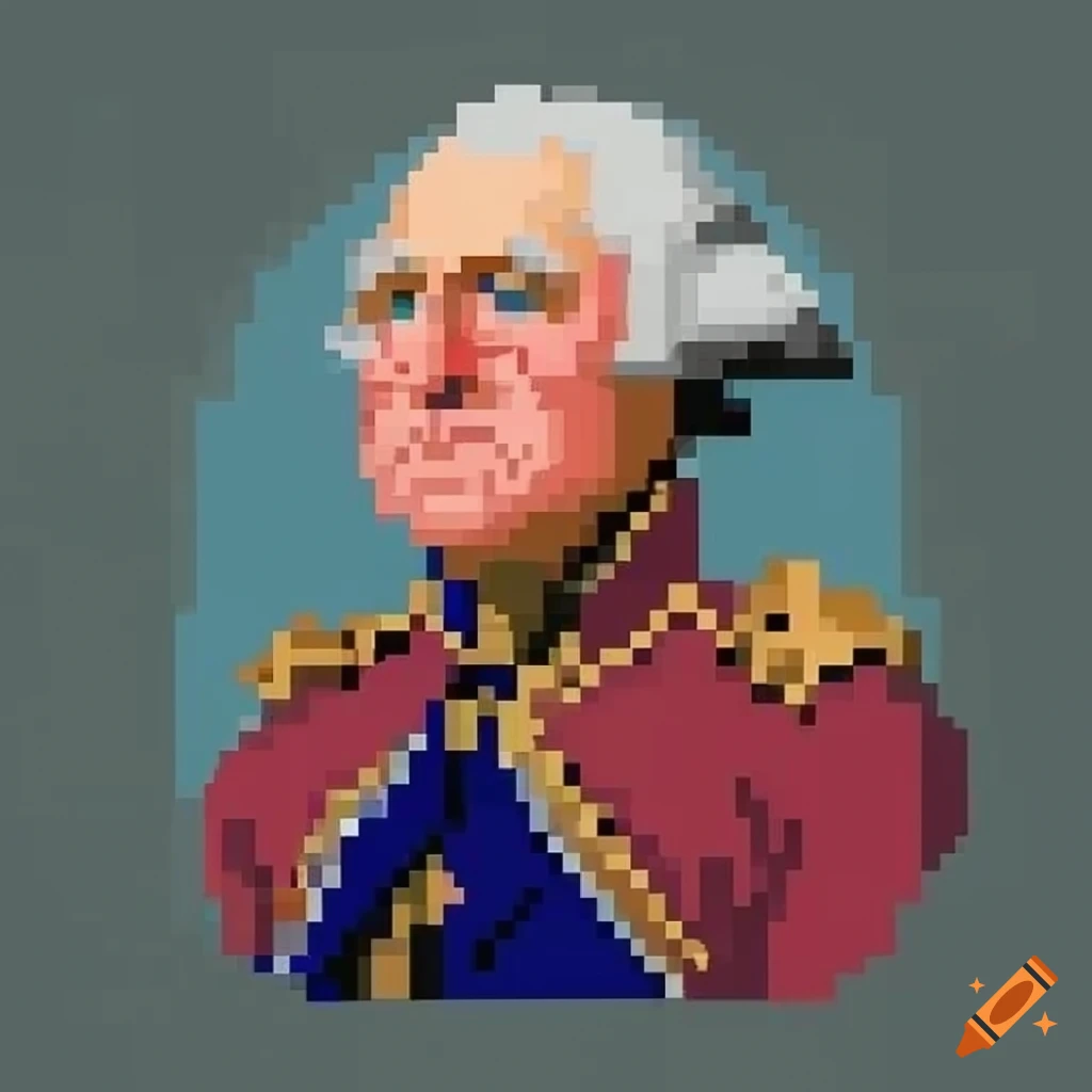 Pixel art of a grumpy george washington on Craiyon