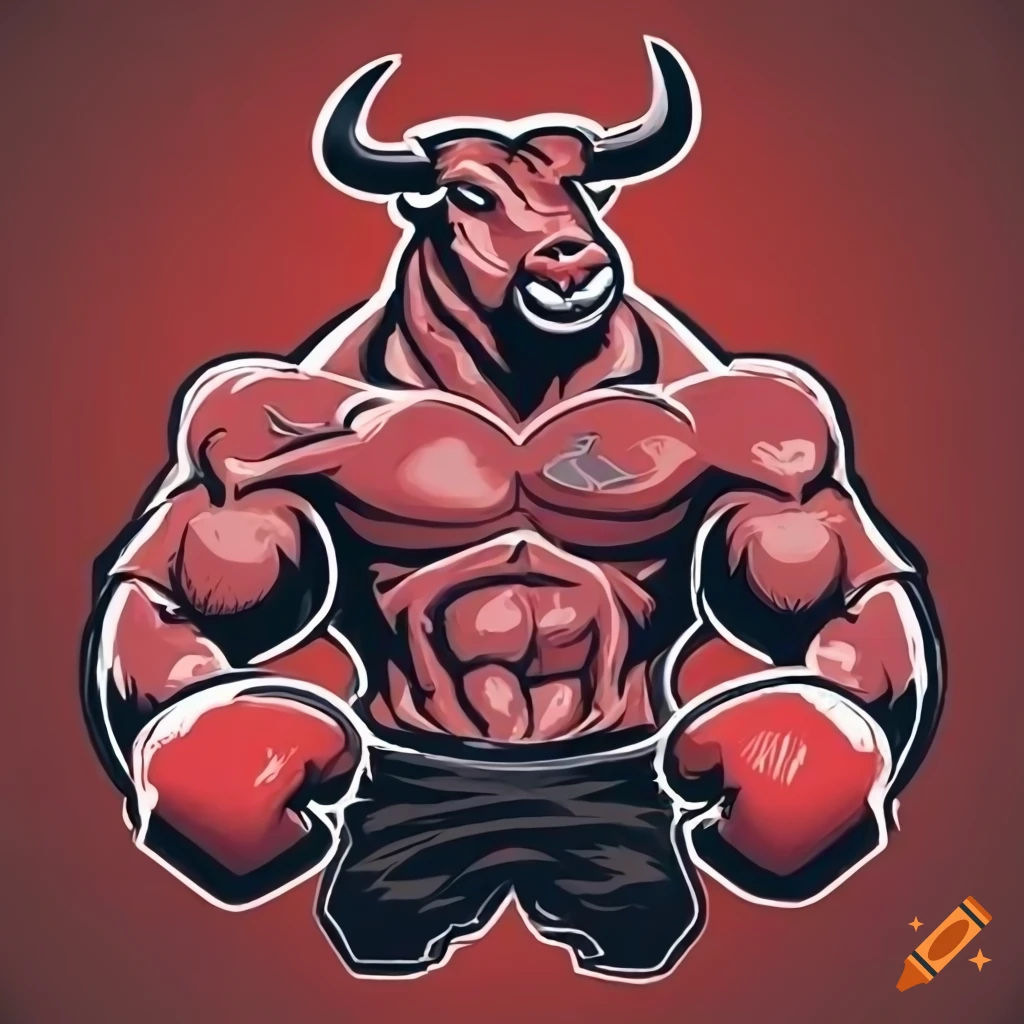 Logo of a muscular bull with boxing gloves for an American University ...