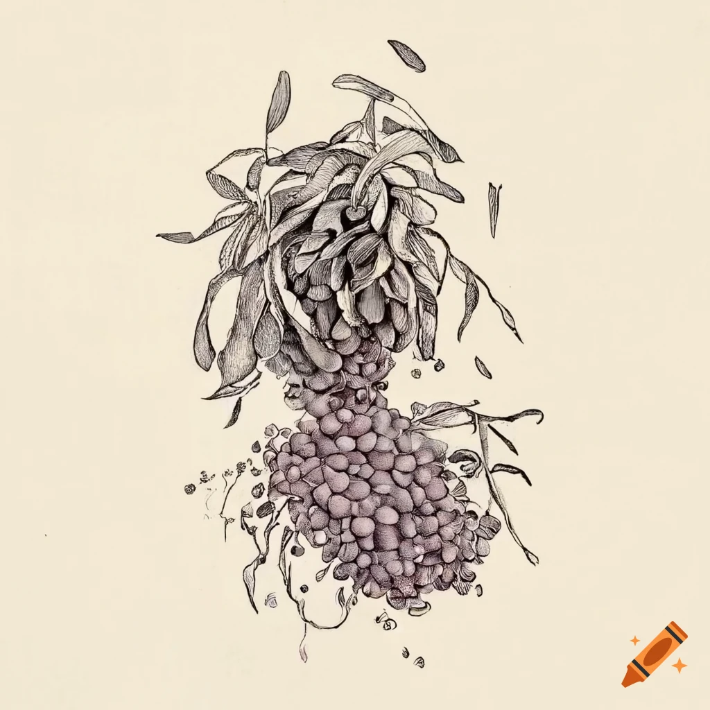 Detailed ink drawing of a red lentil plant leaves on Craiyon