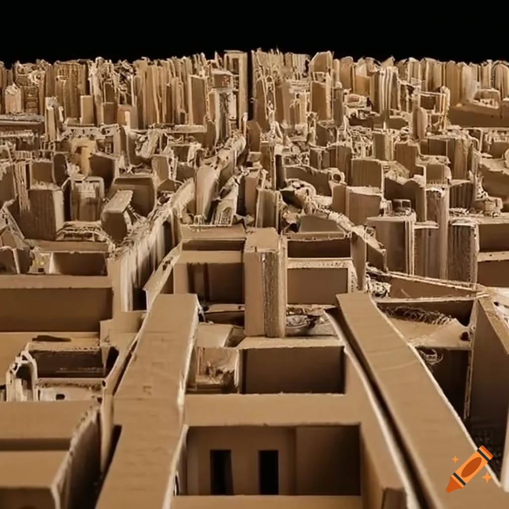 1:1 scale cardboard city model on Craiyon