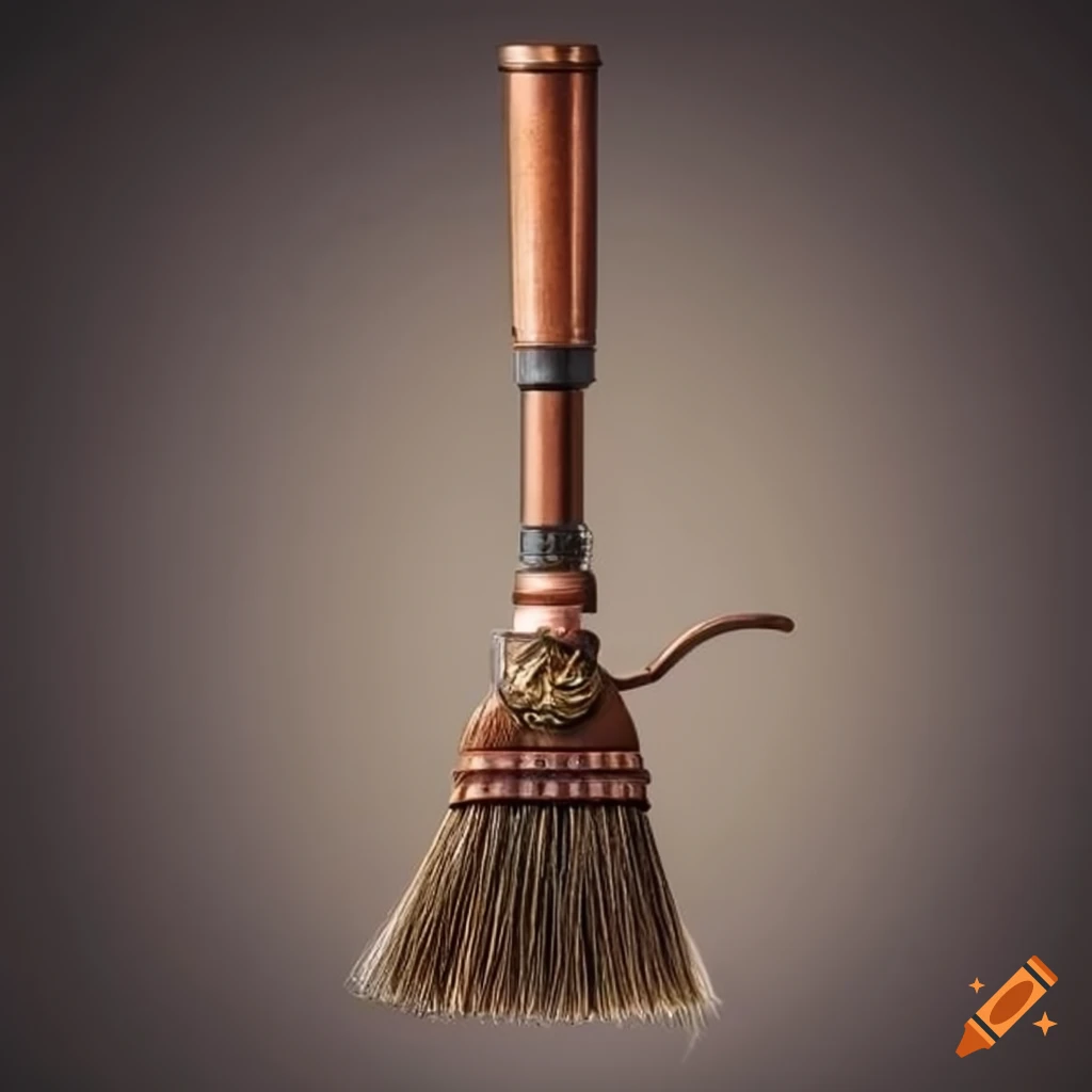 Steampunk-style broom with copper handle and aluminum straws on Craiyon