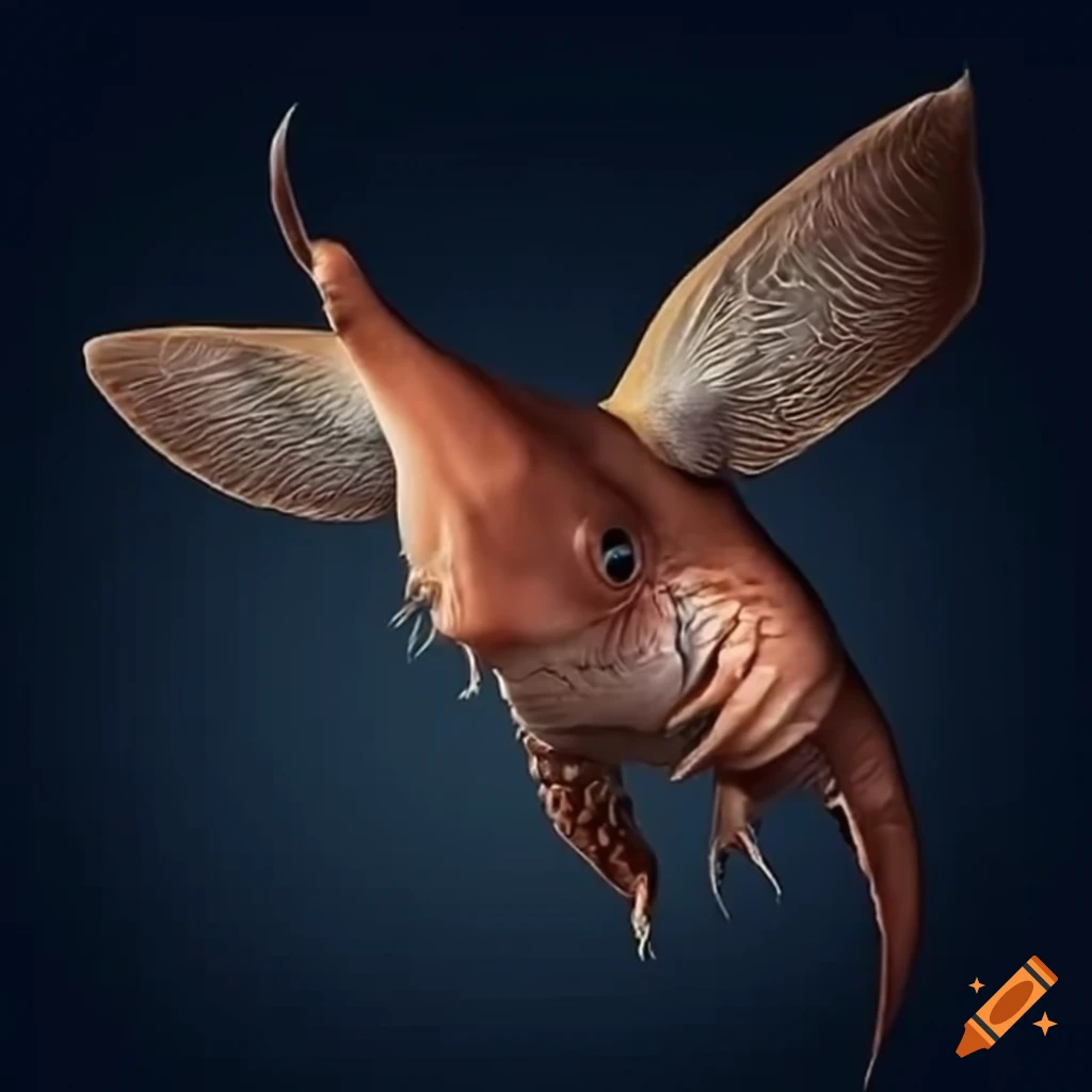 Unique mythical creature with mole paws, wings, fish tail, and strong ...