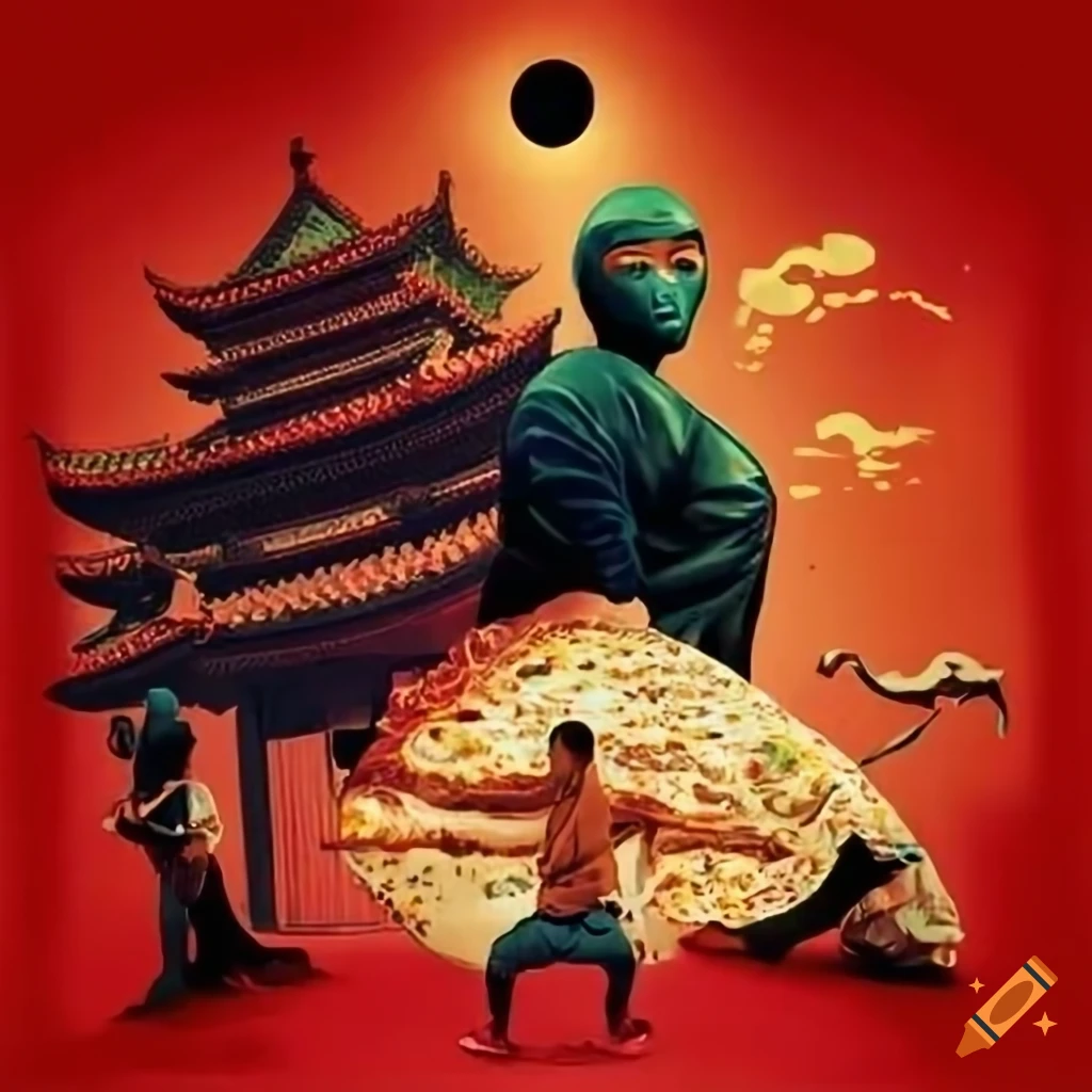 Poster for Shanghai Pizza against the flying ninjas movie with a ...