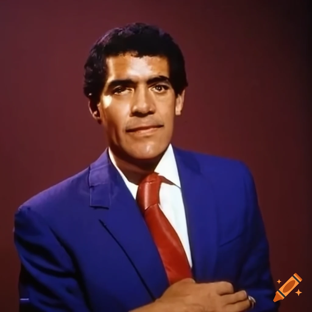 Portrait of a hispanic male sportscaster from the 1980s on Craiyon