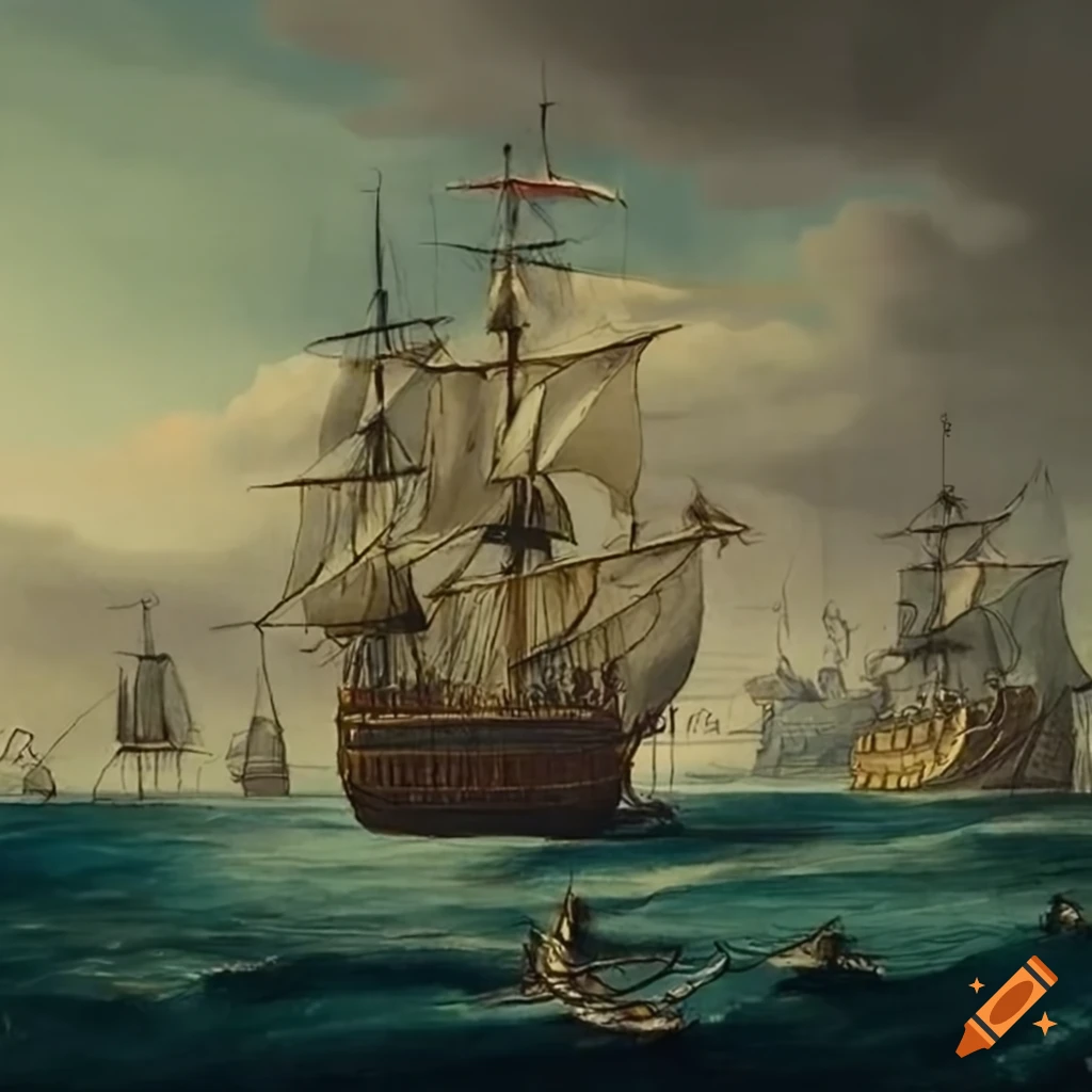 Artistic drawing of a ship from the 1700s on Craiyon