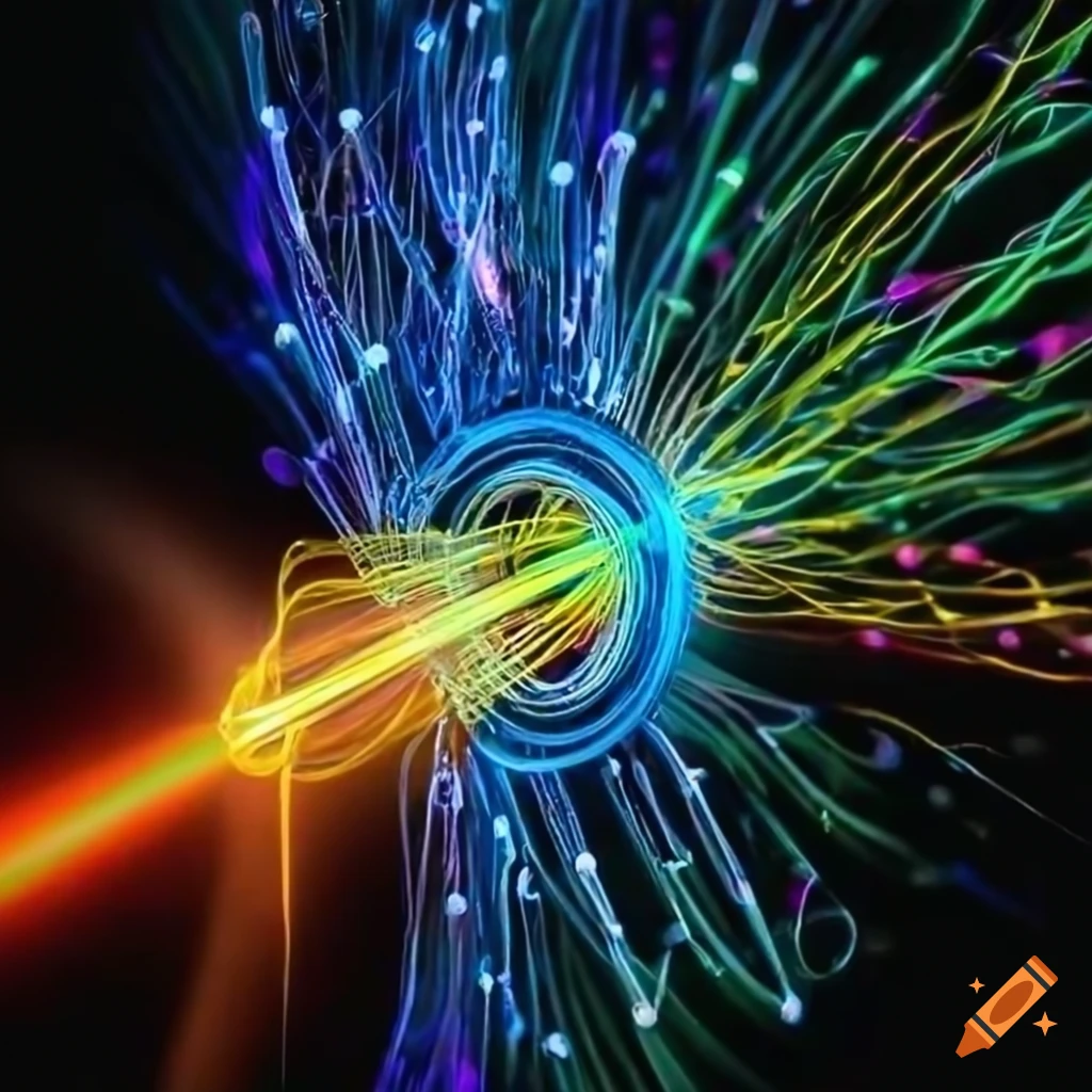 Close-up of a tangle of fiber optic strands on Craiyon