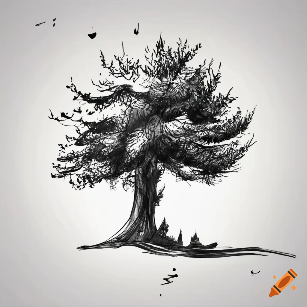 Sketch of a lone tree falling in the forest on Craiyon
