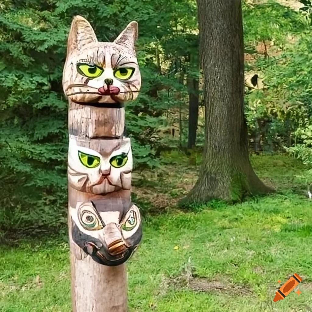 Unimpressed cat head totem pole outdoors on Craiyon