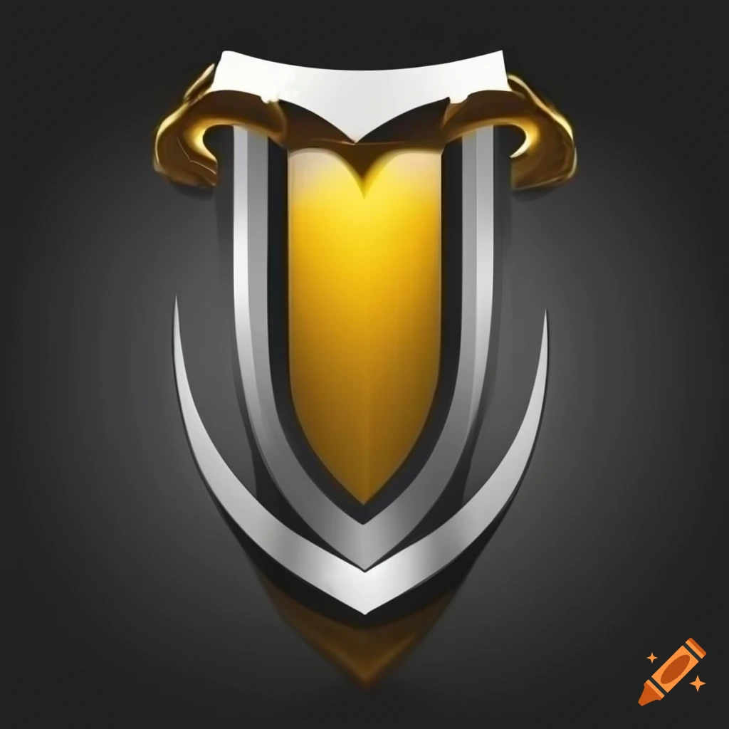 Grey and yellow shield and sword logo design on Craiyon