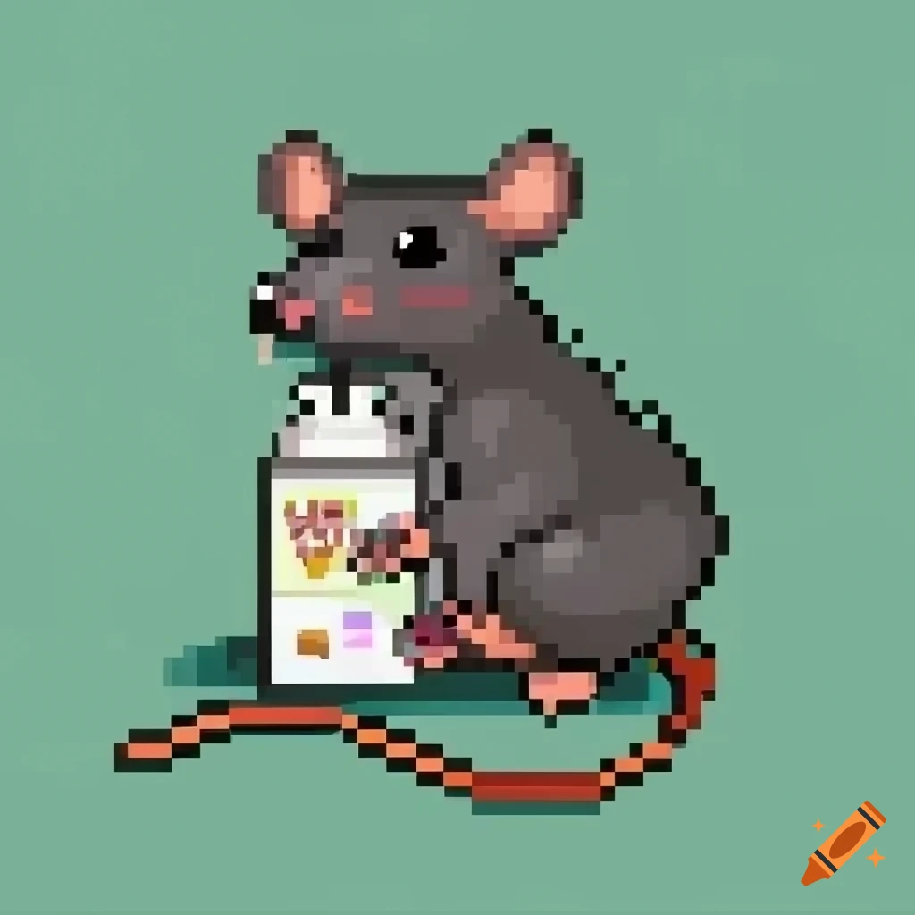 Cute rat drinking milk in pixel art style on Craiyon