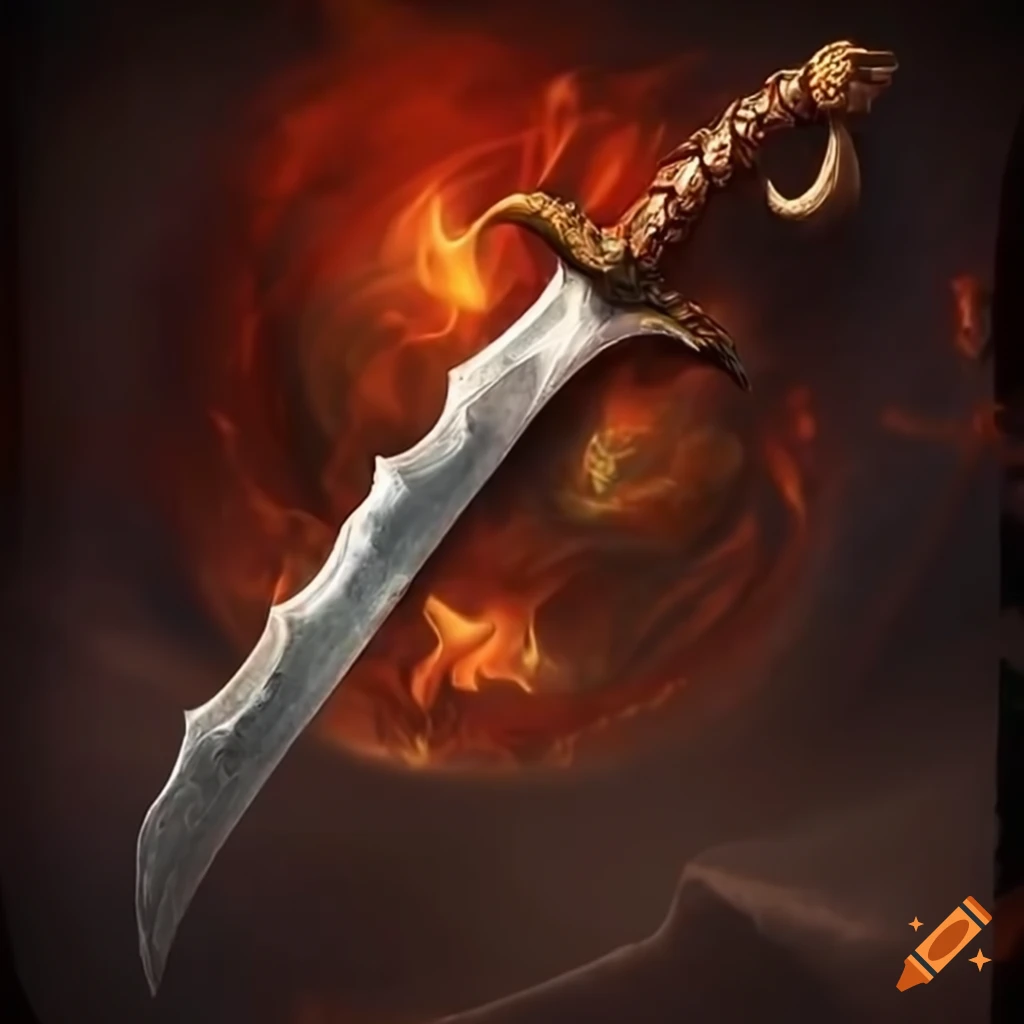 Fantasy falchion with flame powers on Craiyon