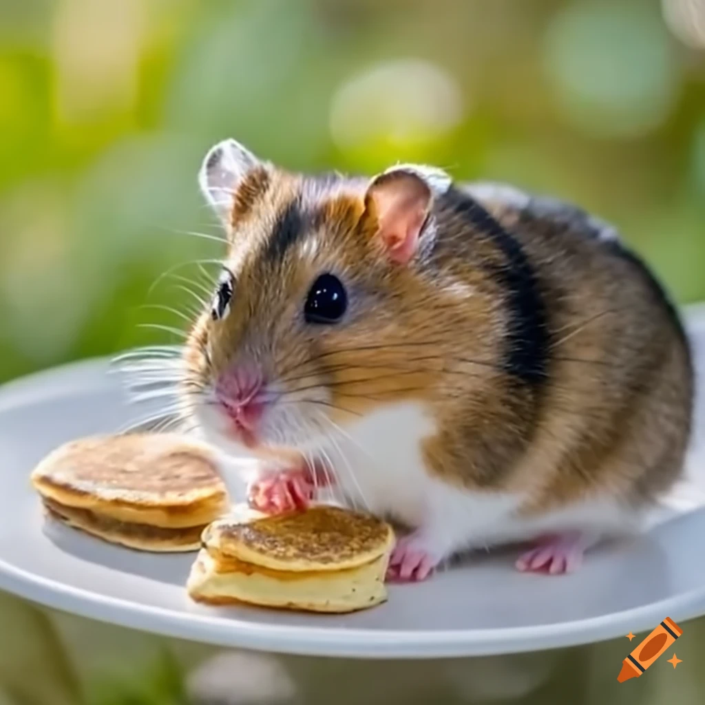 Hamster holding a plate with pancakes on Craiyon