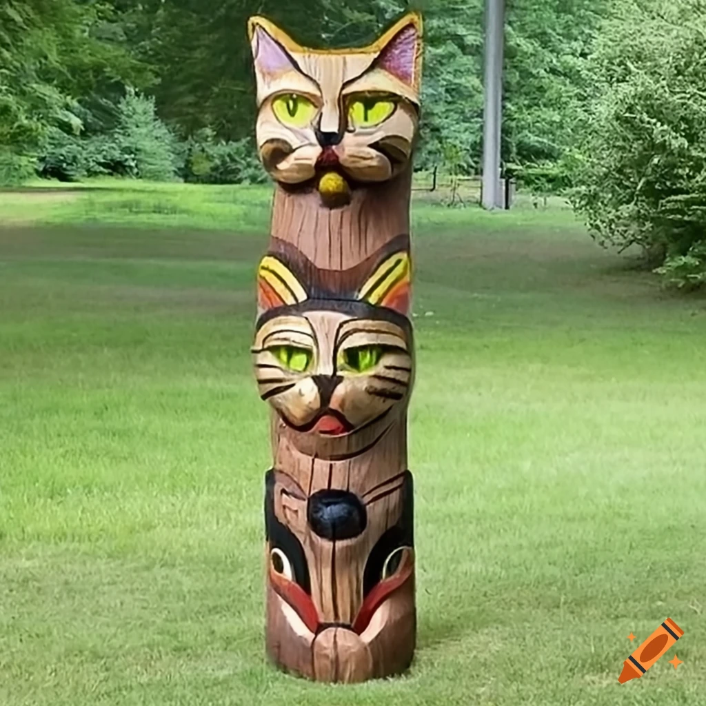 Unimpressed cat head totem pole outdoors on Craiyon