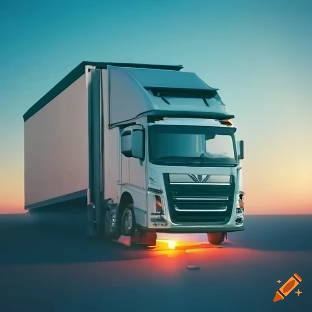 Lorry with solar panels on roof of trailer on Craiyon