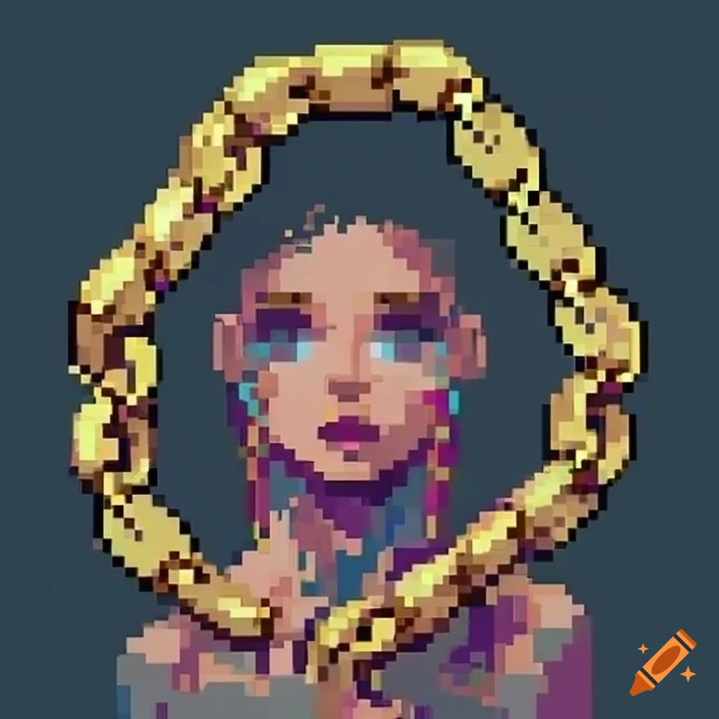 Pixel art design of a cool gold chain on Craiyon