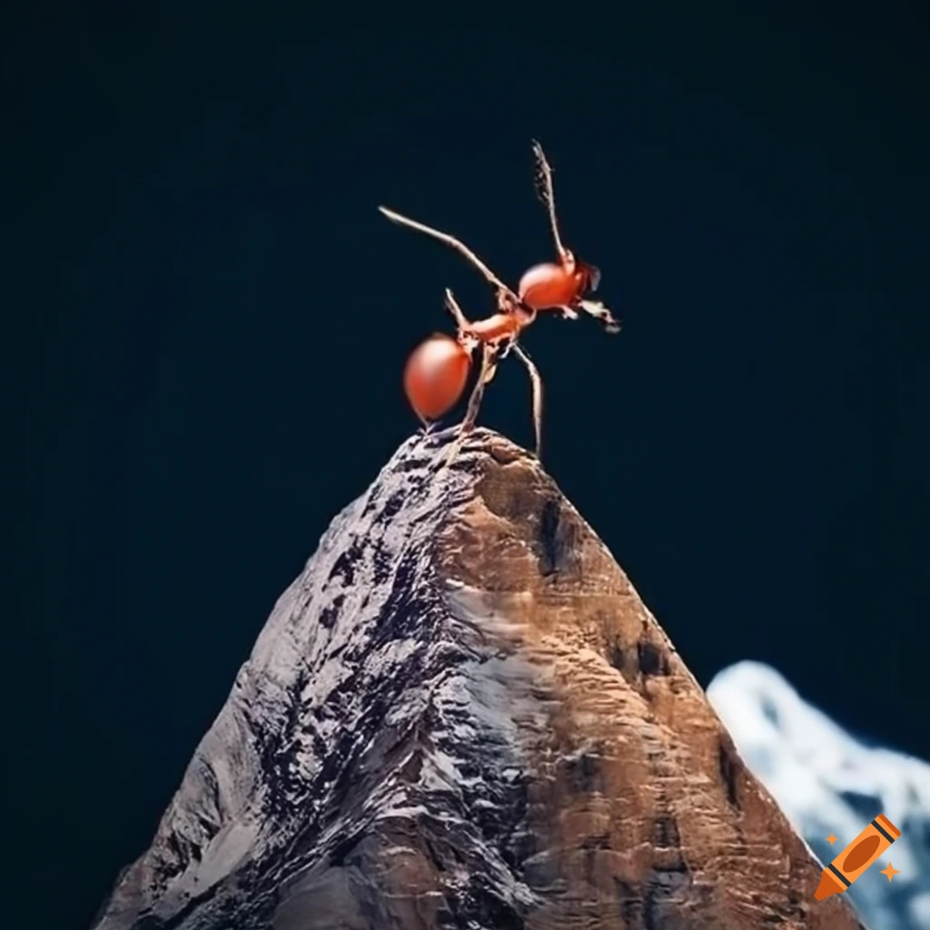 Ant climbing the matterhorn mountain on Craiyon