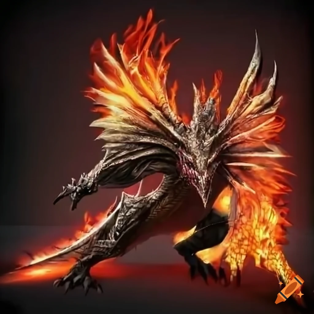 Monster hunter resurrected fire elder dragon on Craiyon