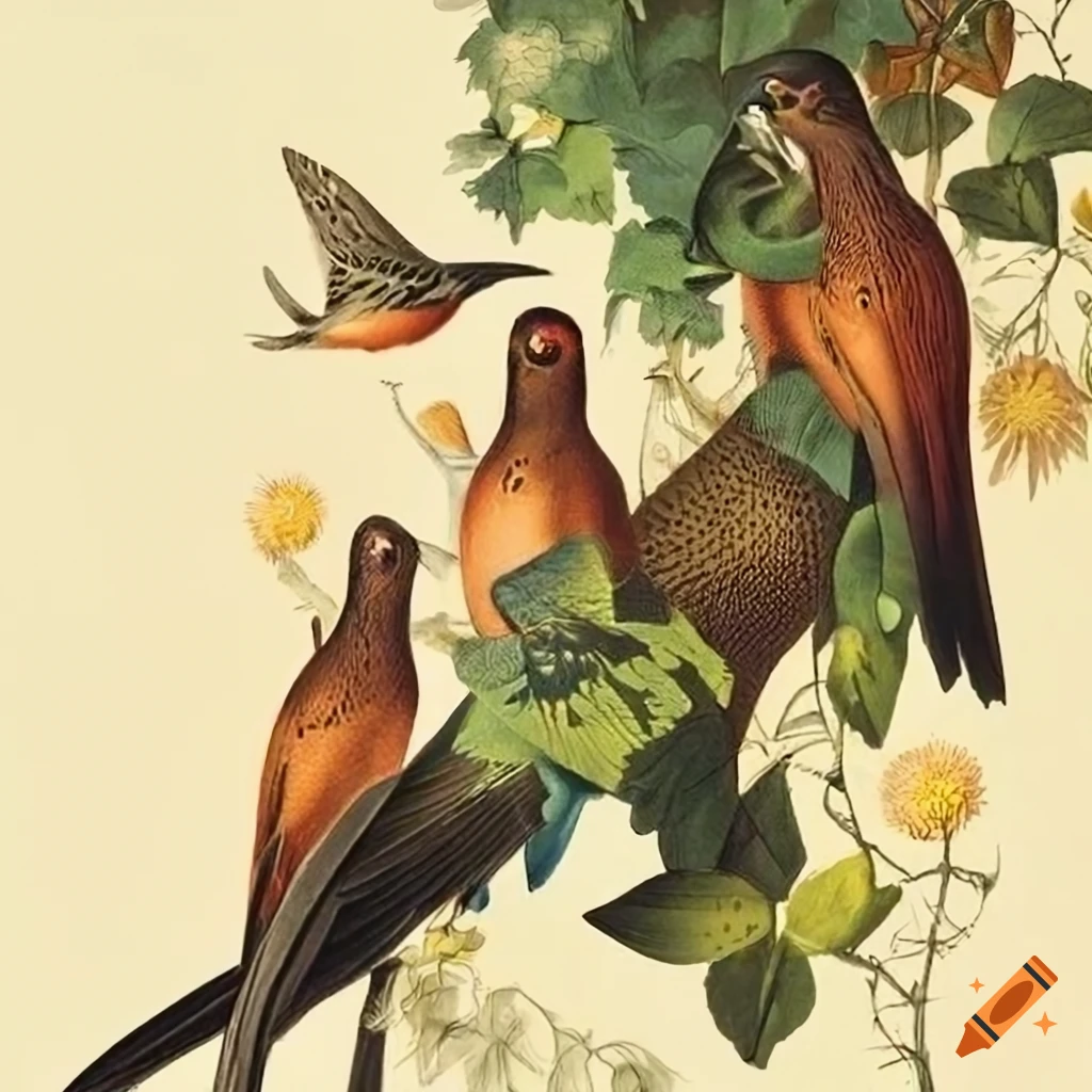 Exotic flowers, birds, and trees entwined together in high-resolution ...