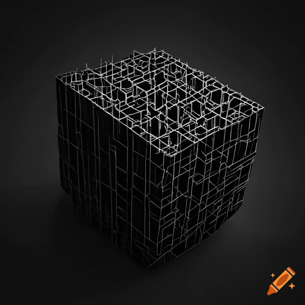 4d cube in strong black line drawing style on Craiyon