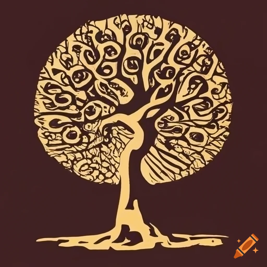 Tree with chains in woodcut style on Craiyon