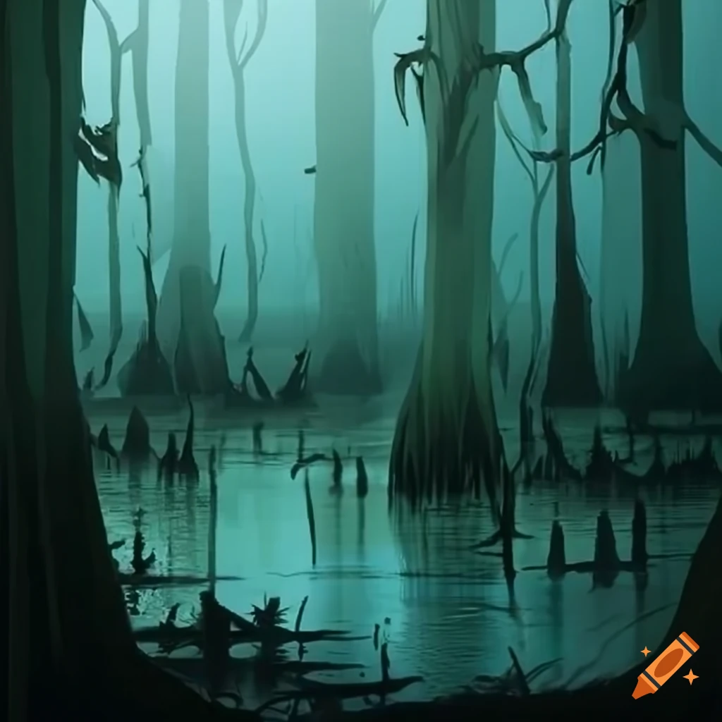 Mysterious swamp landscape on Craiyon
