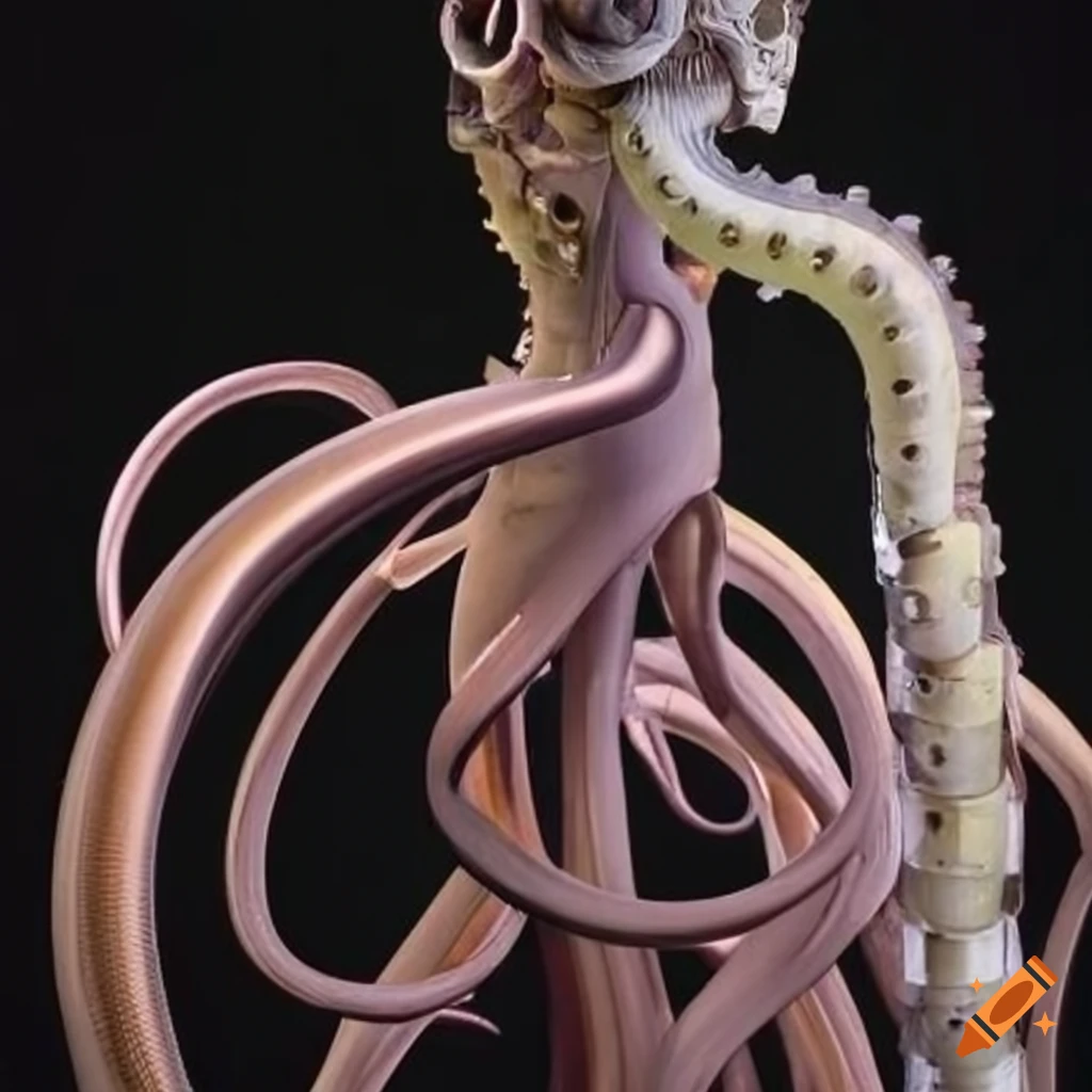 Intricate mechanical tentacles attached to a barrel torso with a bug ...