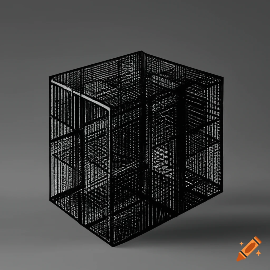 4d cube in strong black line drawing style on Craiyon