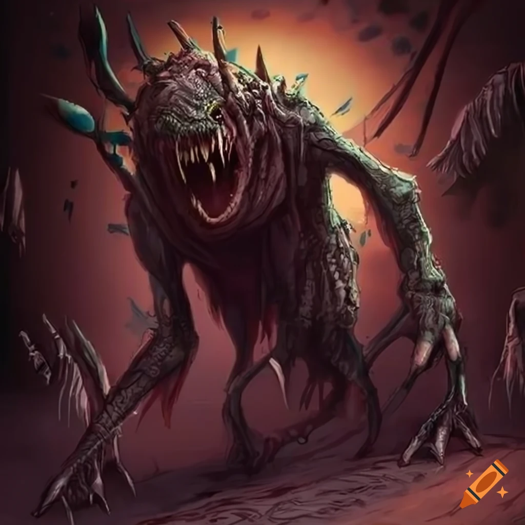 Monstrous infected creature with sharp teeth and claws in a grimdark ...