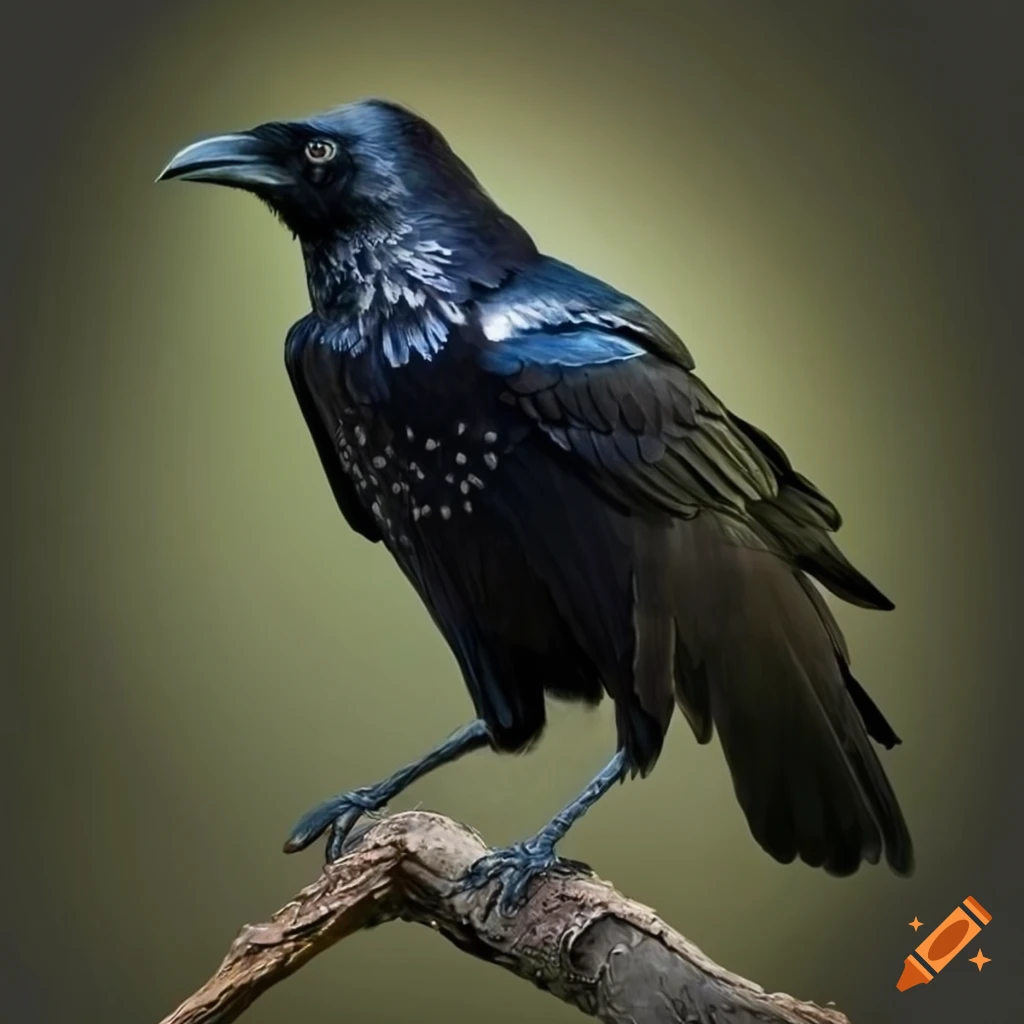 Raven with victorian waistcoat perched on a tree branch on Craiyon