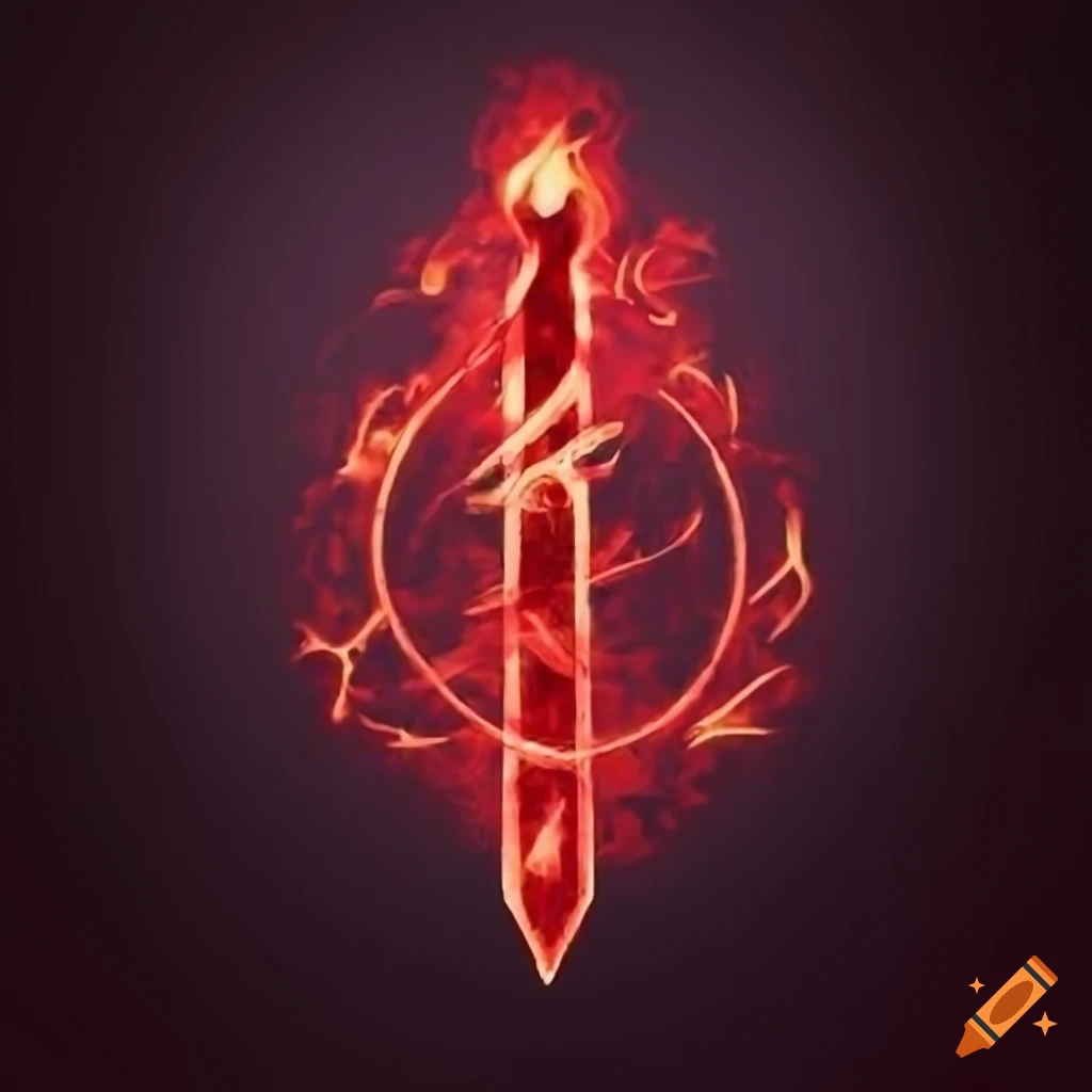 Dnd wizard symbol magic rune with red fire and silver mist on Craiyon