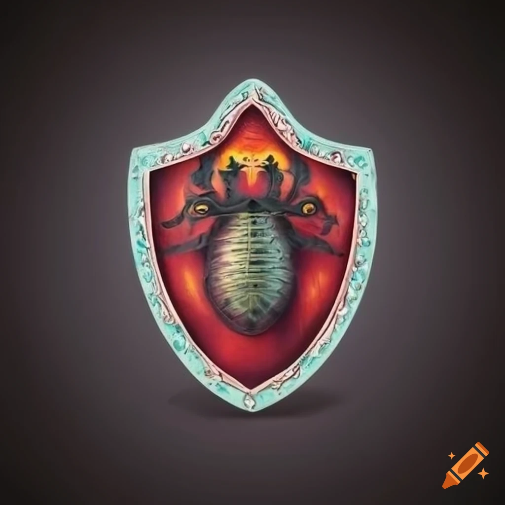Stylized bug shield with black flea in heraldry design on Craiyon