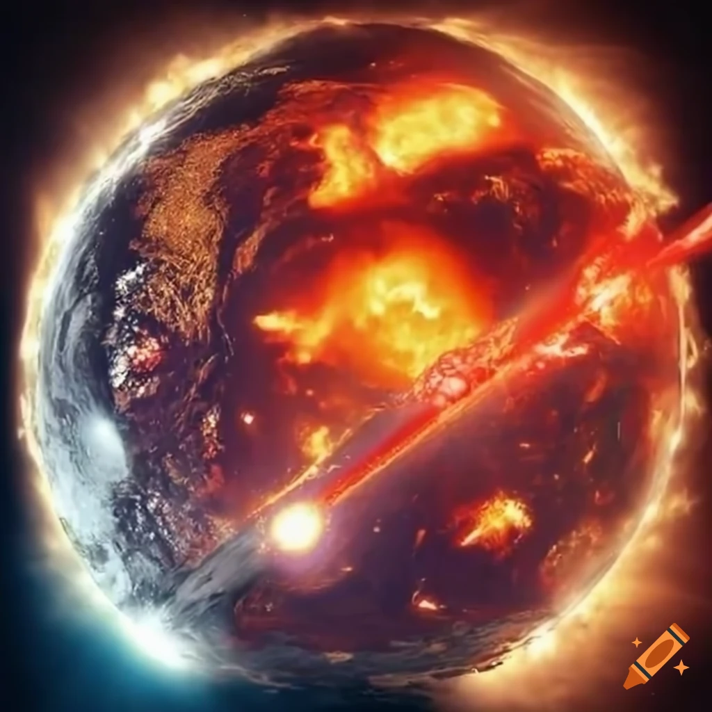 Earth exploding from laser beam by star killer base in star wars on Craiyon