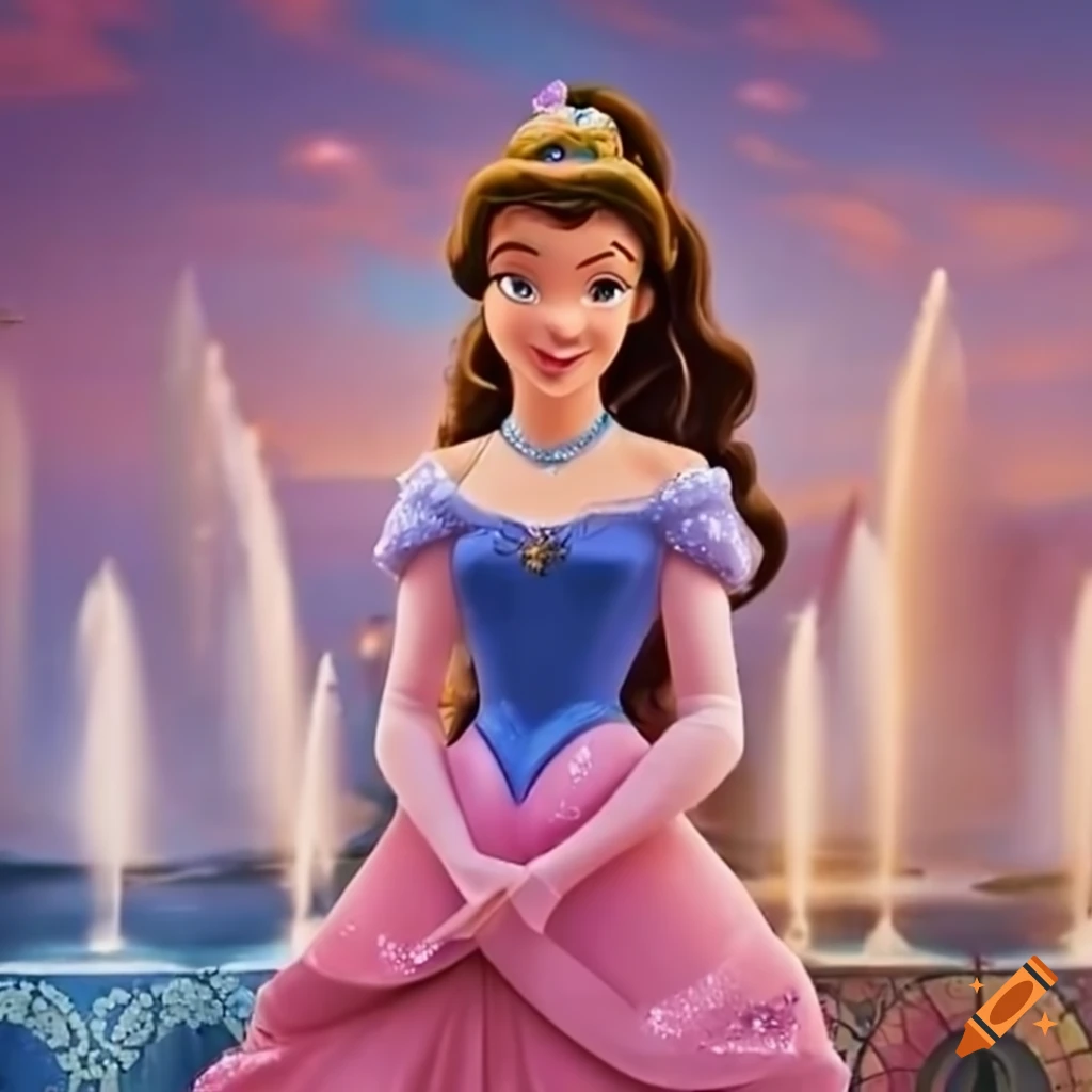 Disney princesses around a singing fountain in an enchanting setting on ...