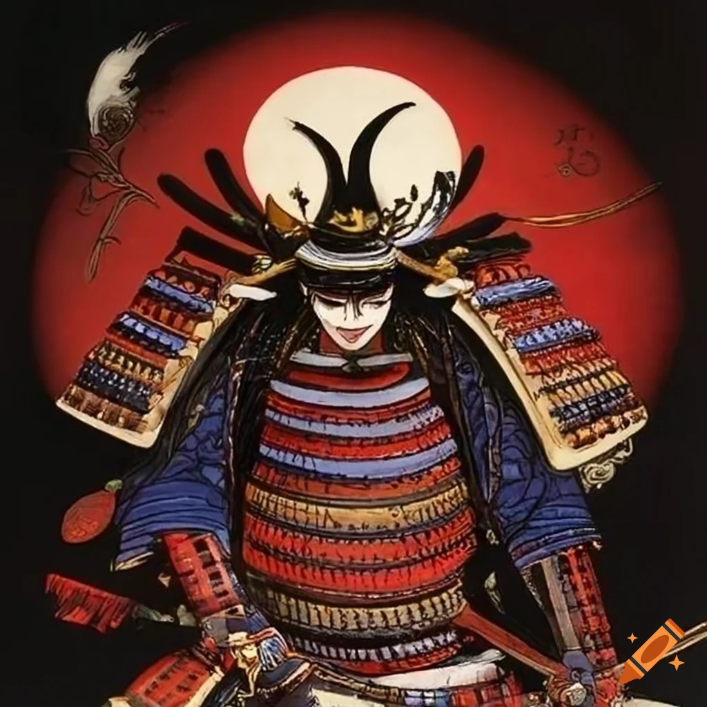 Shogun samurai in the style of yoshitaka amano on Craiyon