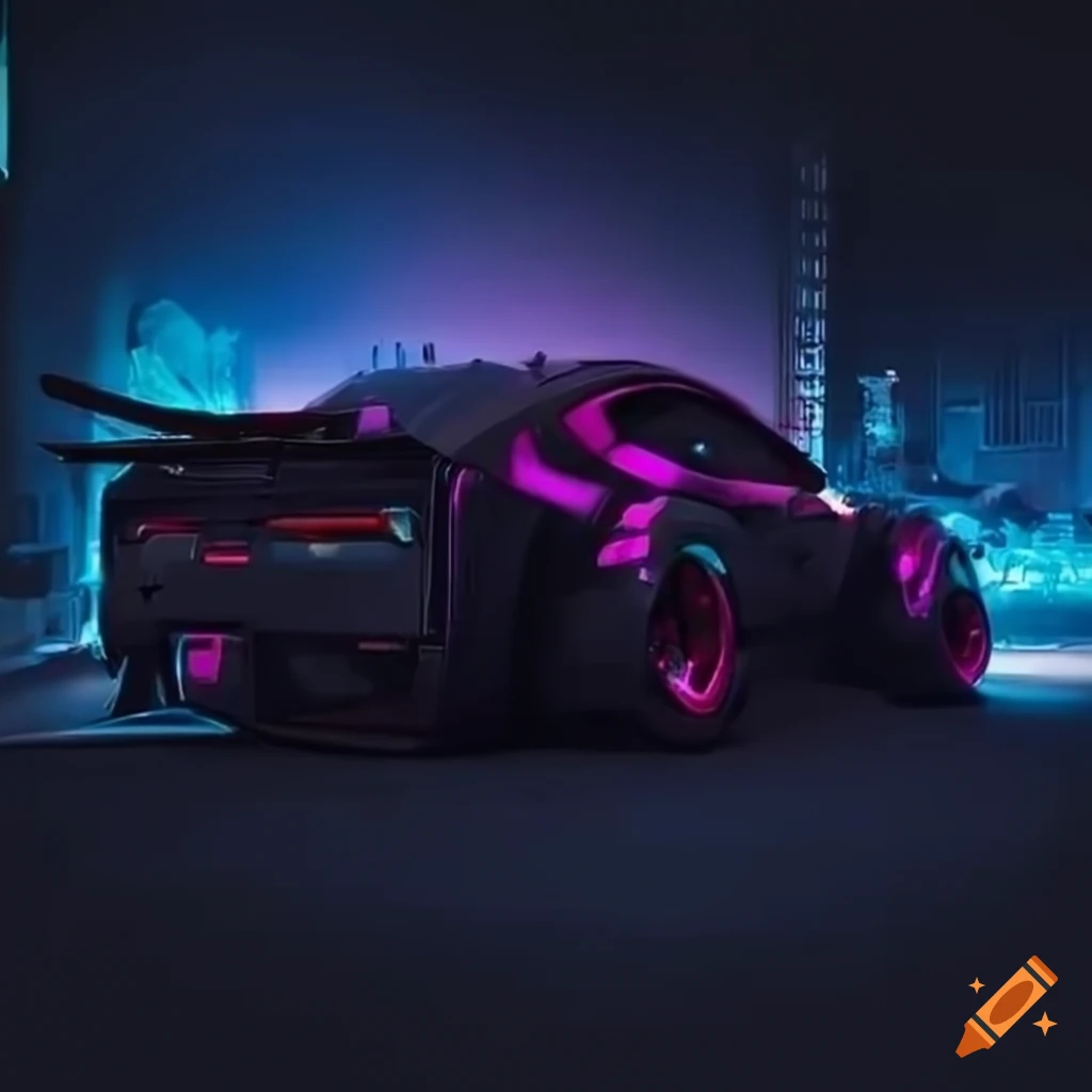 Customized De Tomaso Pantera in a futuristic cyberpunk style on Craiyon
