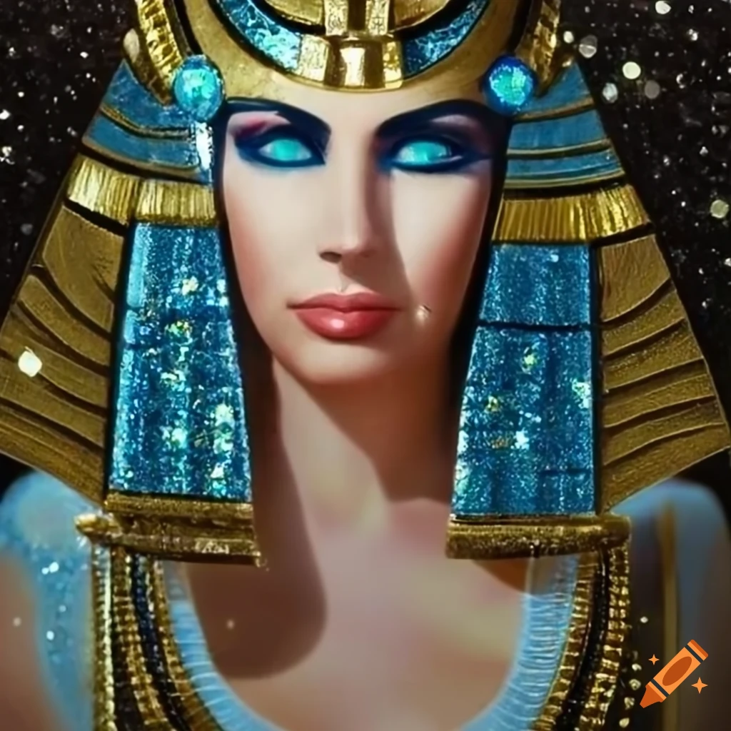Queen cleopatra depicted as a powerful sorceress with glitters on Craiyon