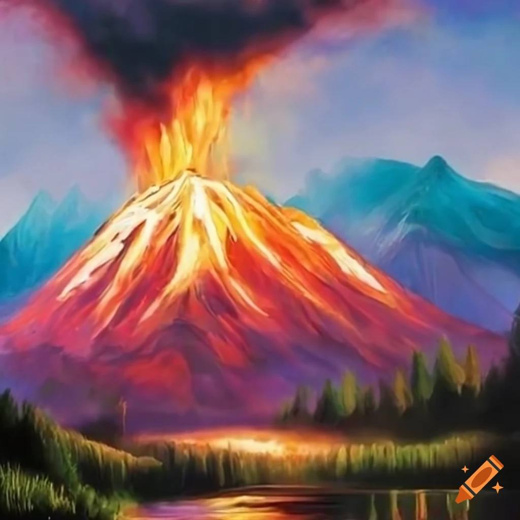 Volcano painting by bob ross on Craiyon