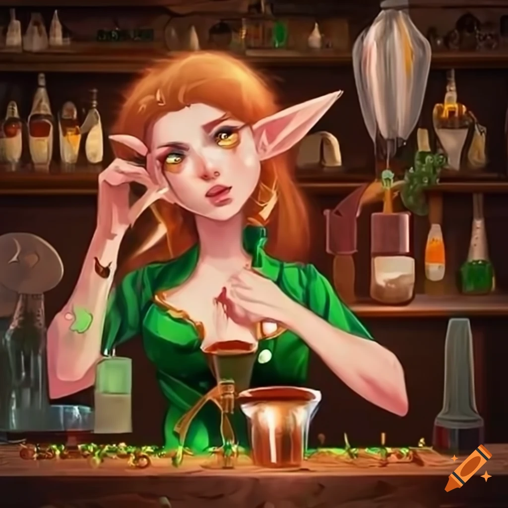 Elf girl bartender on Craiyon