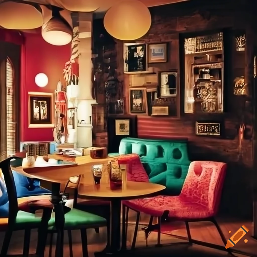 Funky office space in a pub with rich ambiance on Craiyon