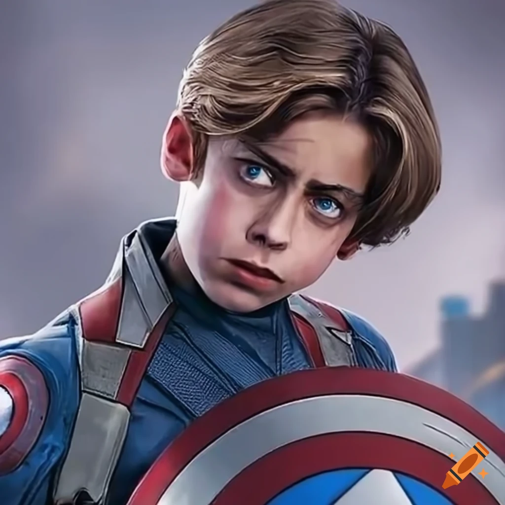 Aidan gallagher portrayed as a young captain america on Craiyon