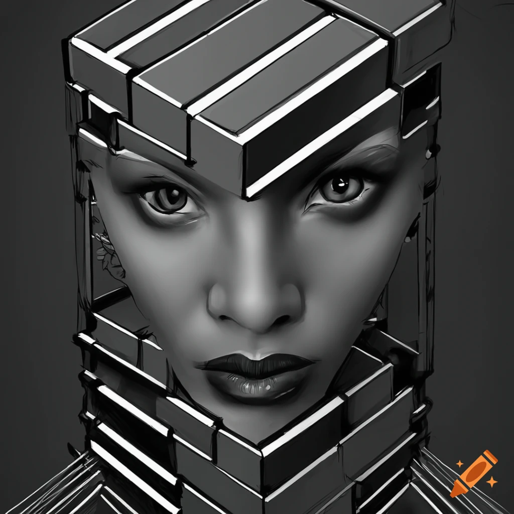 4d cube in strong black line drawing style on Craiyon