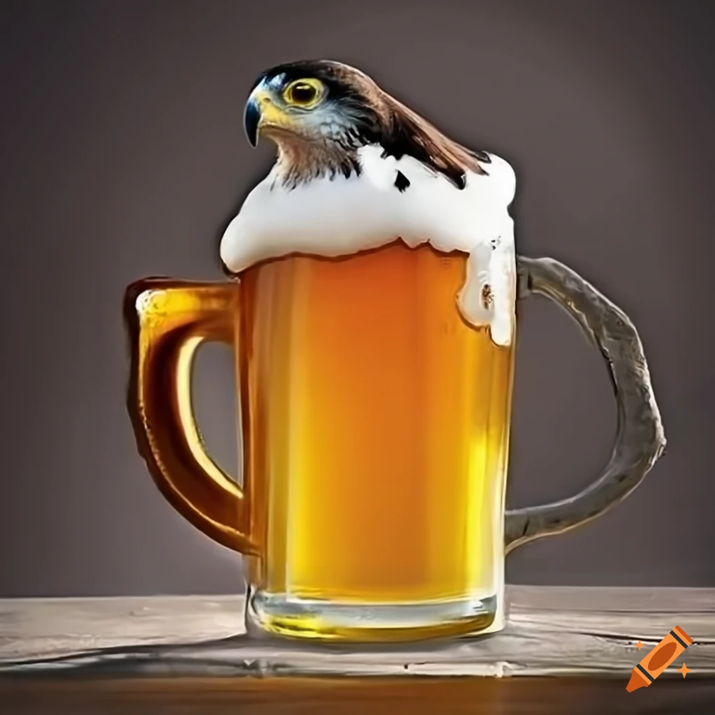 Hawk enjoying a beer on Craiyon