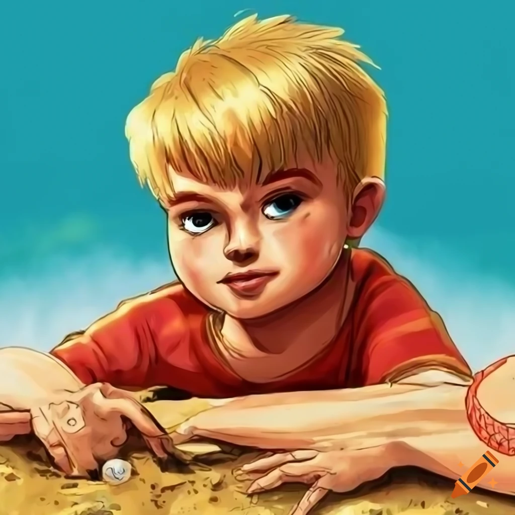 German kid playing in a sandbox in comic style on Craiyon