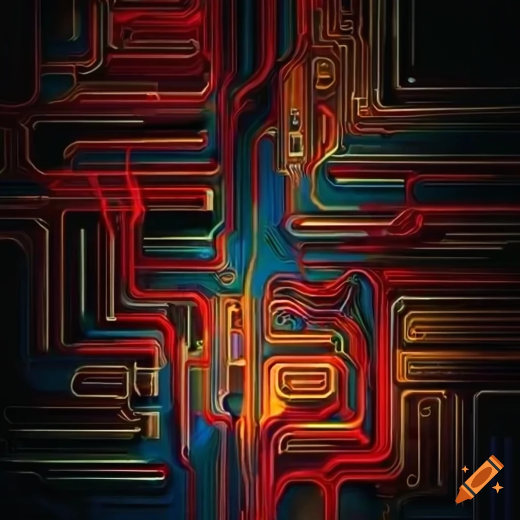 Abstract painting of electrical current in a circuit board on Craiyon