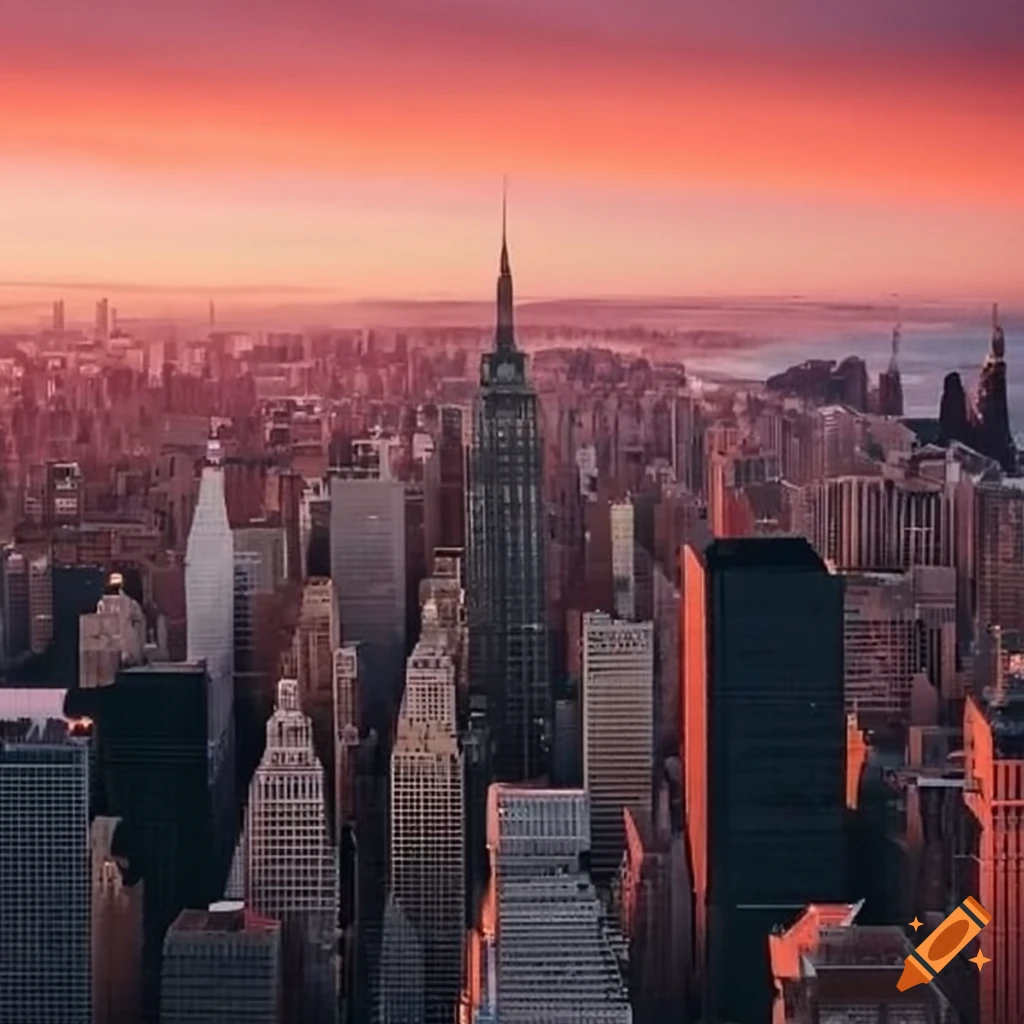 New york city skyline with a sunset backdrop on Craiyon