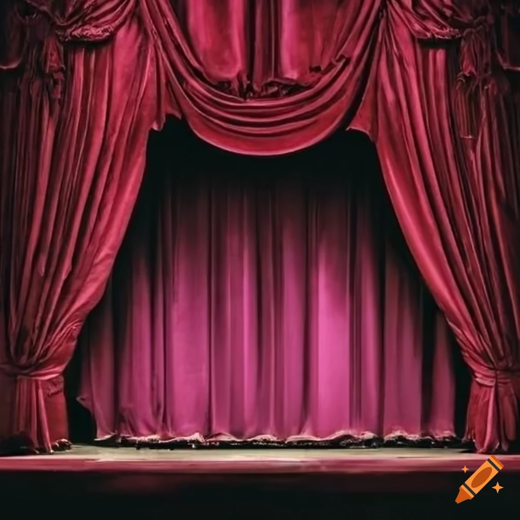Dimly lit theatre stage with velvet curtains on Craiyon