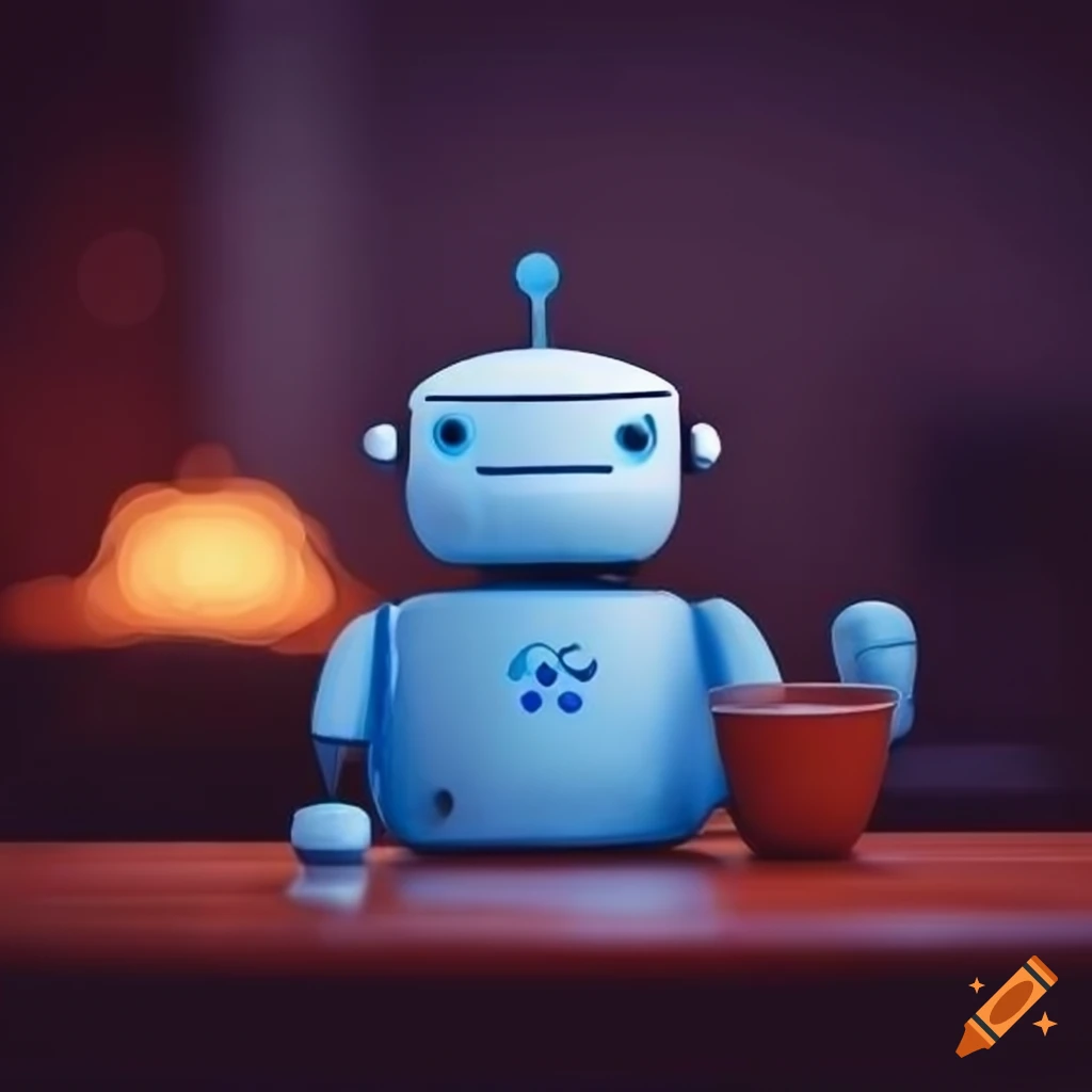 Smiling chatbot in a cozy coffee shop setting for mental health support ...